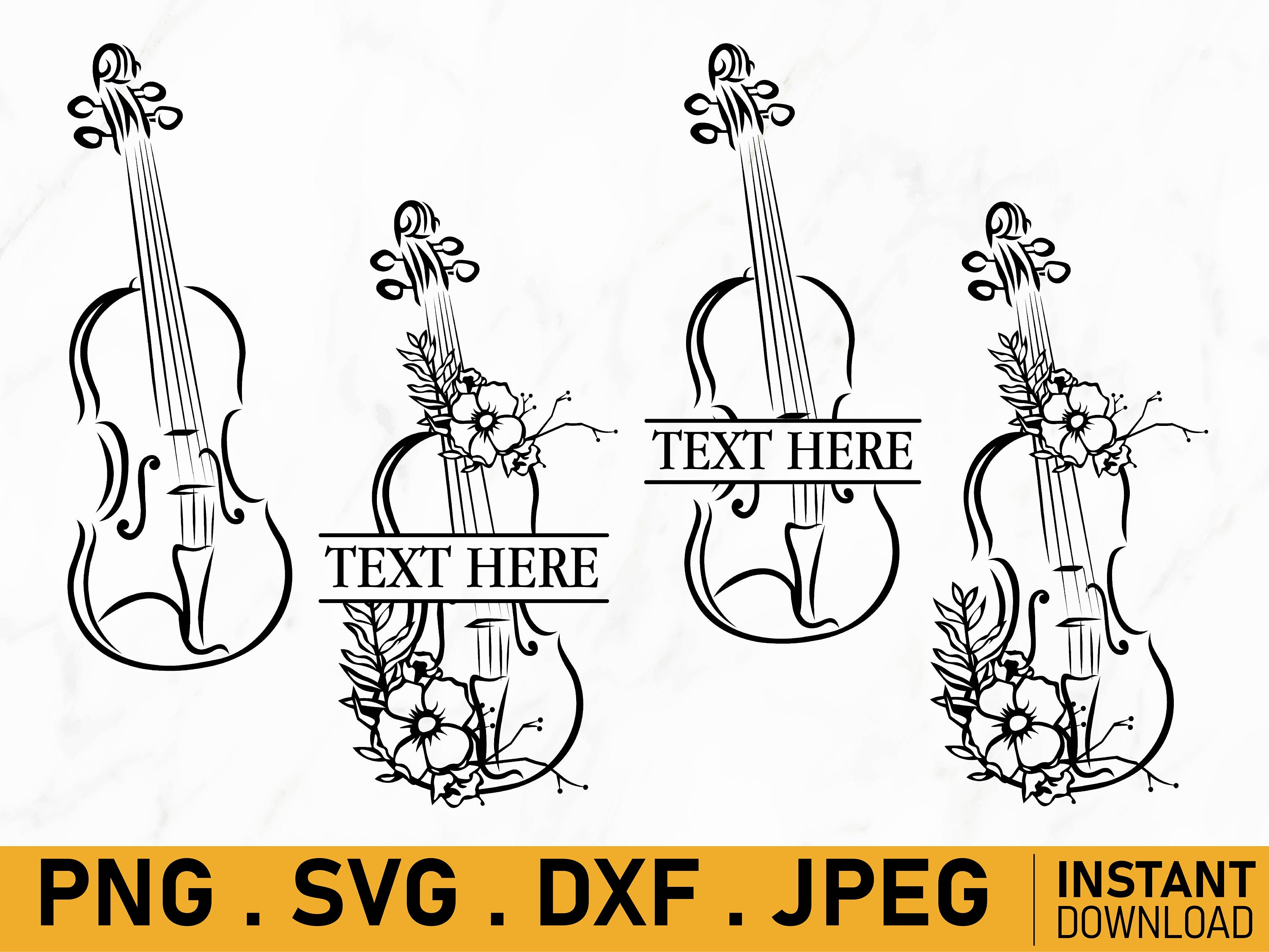 Violin Svg Floral Violin Svg Bundle Violin Split Monogram. - Etsy