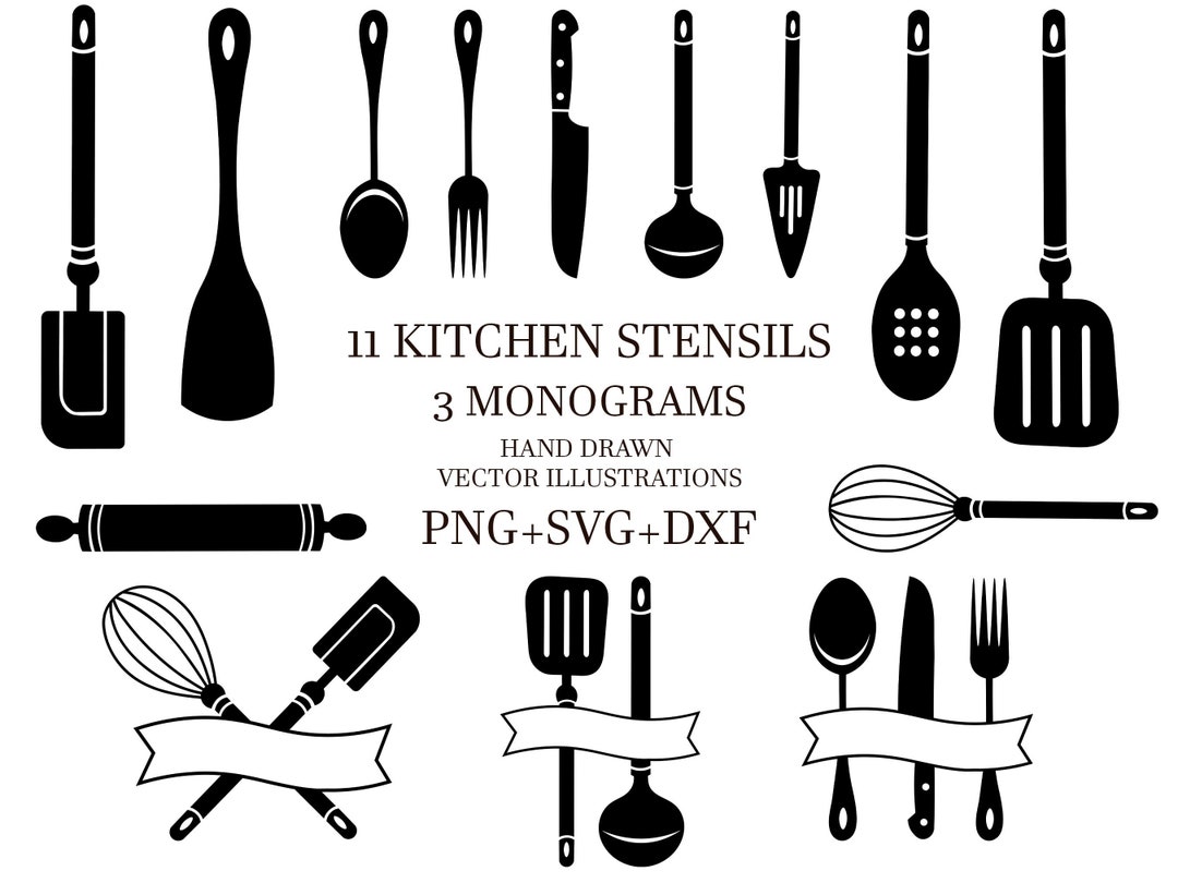 Kitchen Utensils Svg , Kitchen Split Frame, Cooking Monogram Svg, - Etsy
