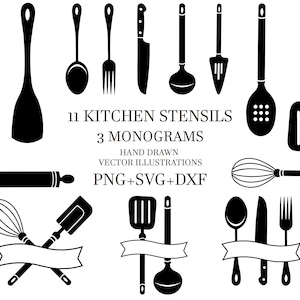 Kitchen Utensils Svg , Kitchen Split Frame, Cooking Monogram Svg, - Etsy