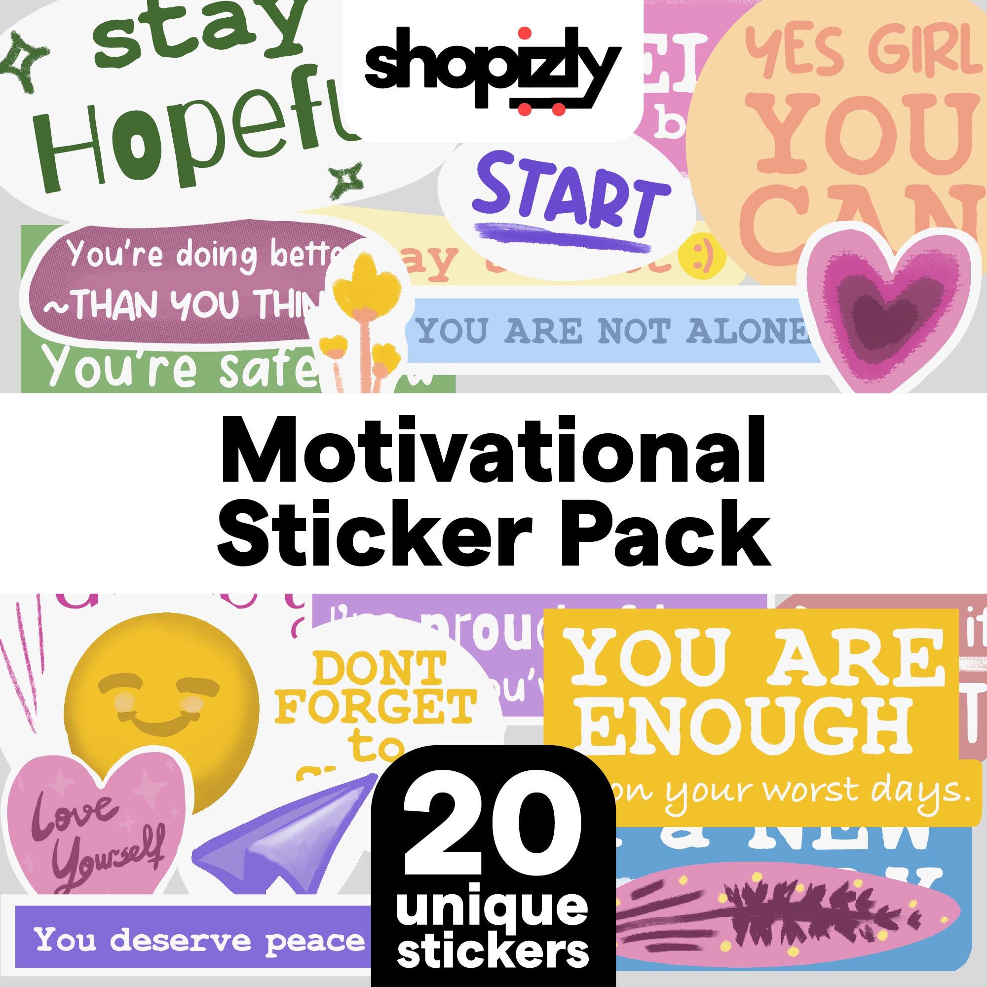 Hand-drawn Motivational Sticker Pack: Positive Quotes (PNG Digital ...