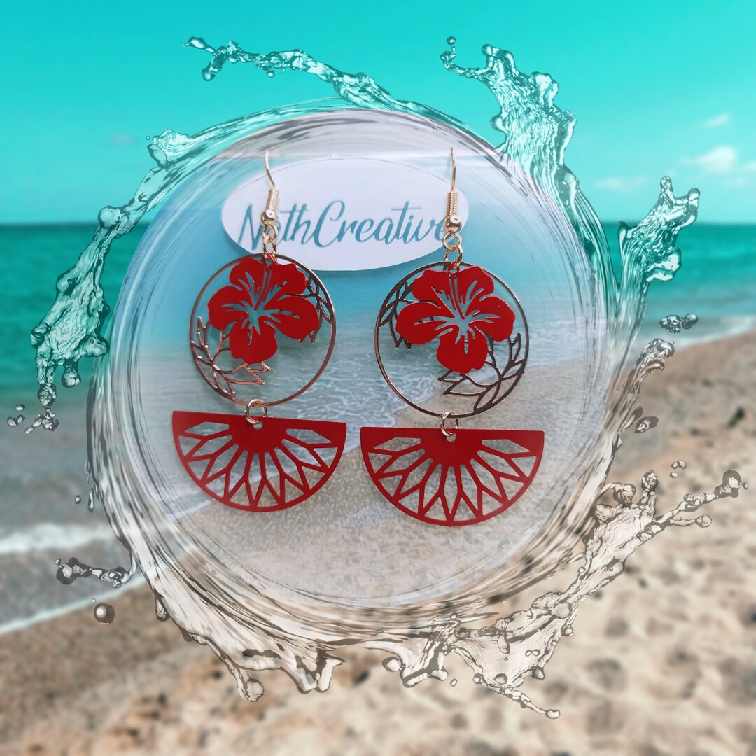 Boho Chic Red Hoop Earrings Tiare Model - Etsy