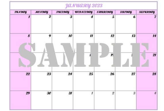 Printable Calendar 2023 Pink Start Day Sunday Pdf - Etsy