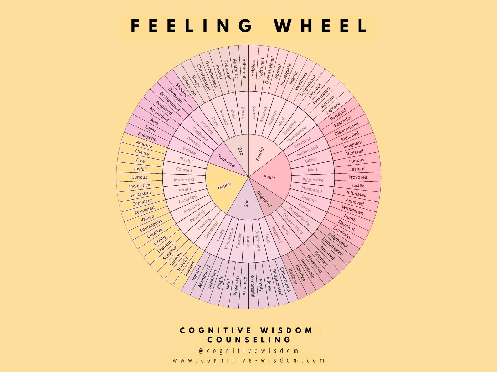 Feeling Wheel, Emotion Wheel, CBT, DBT, Emotion Regulation, Mood ...
