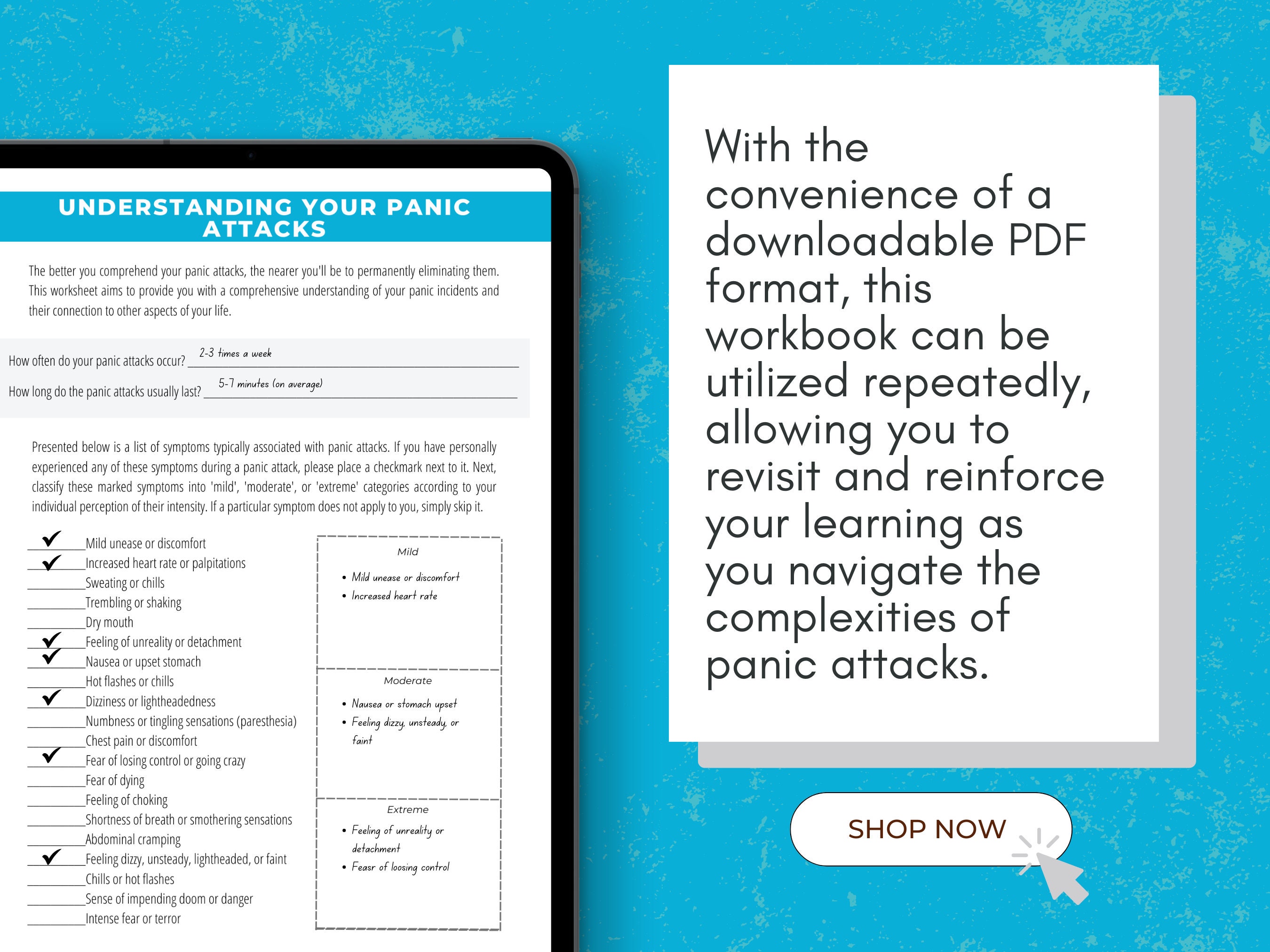Panic Attacks & Panic Disorder Workbook, Anxiety Attack Worksheet, Therapy Worksheets Self ...