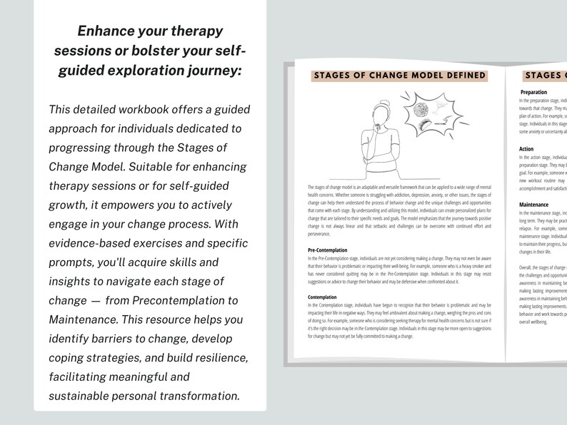 Stages of Change Mental Health Workbook, Therapy Worksheets, Addiction ...