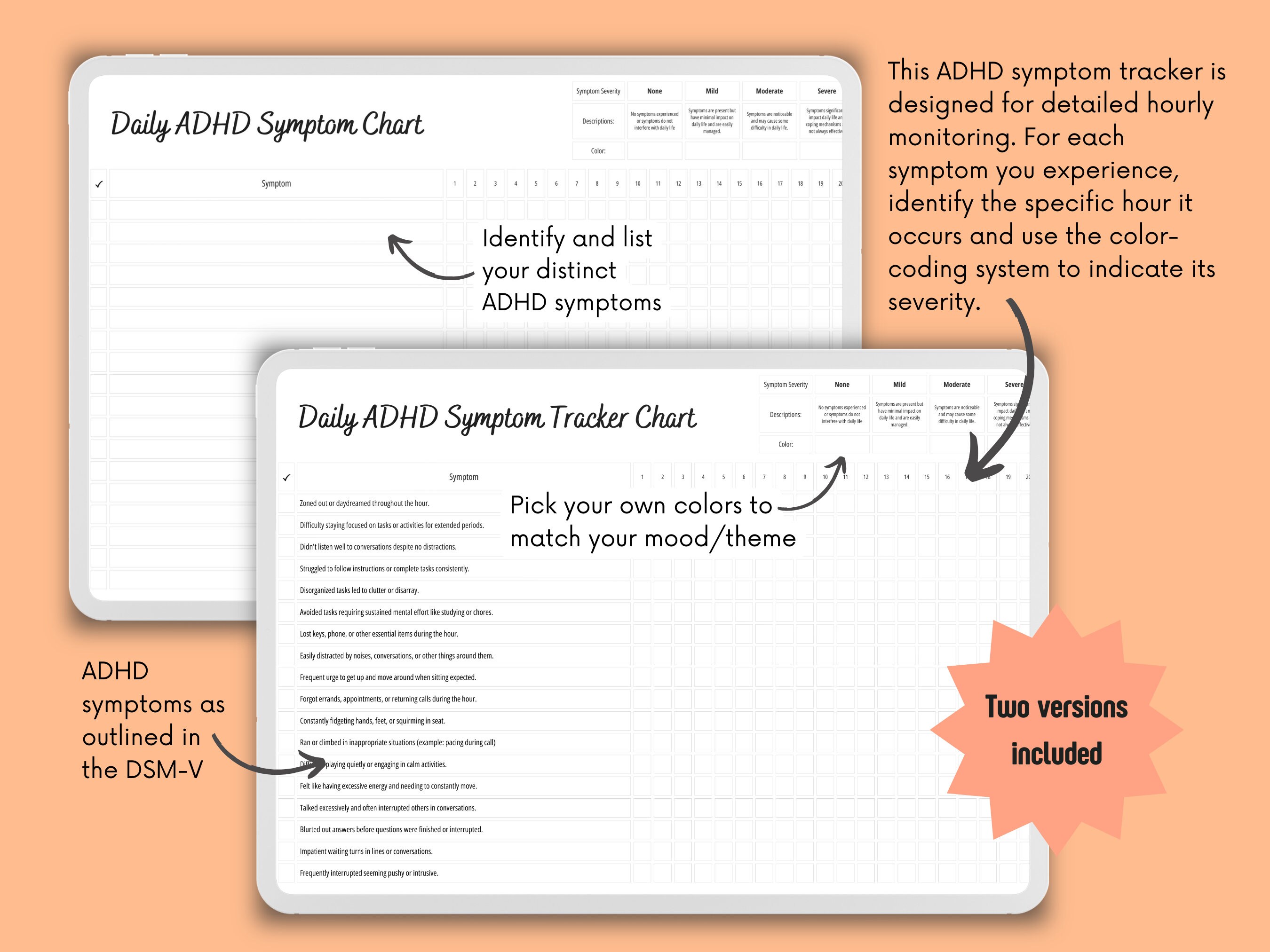 ADHD Planner Symptom Tracker, Goodnotes Digital Planner, ADHD Planner ...
