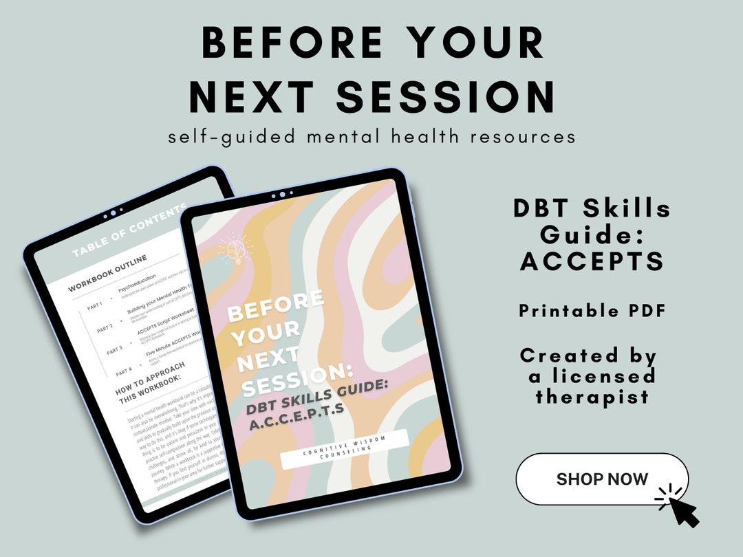 DBT Skills Guide ACCEPTS Mental Health Workbook, Therapy Worksheets ...
