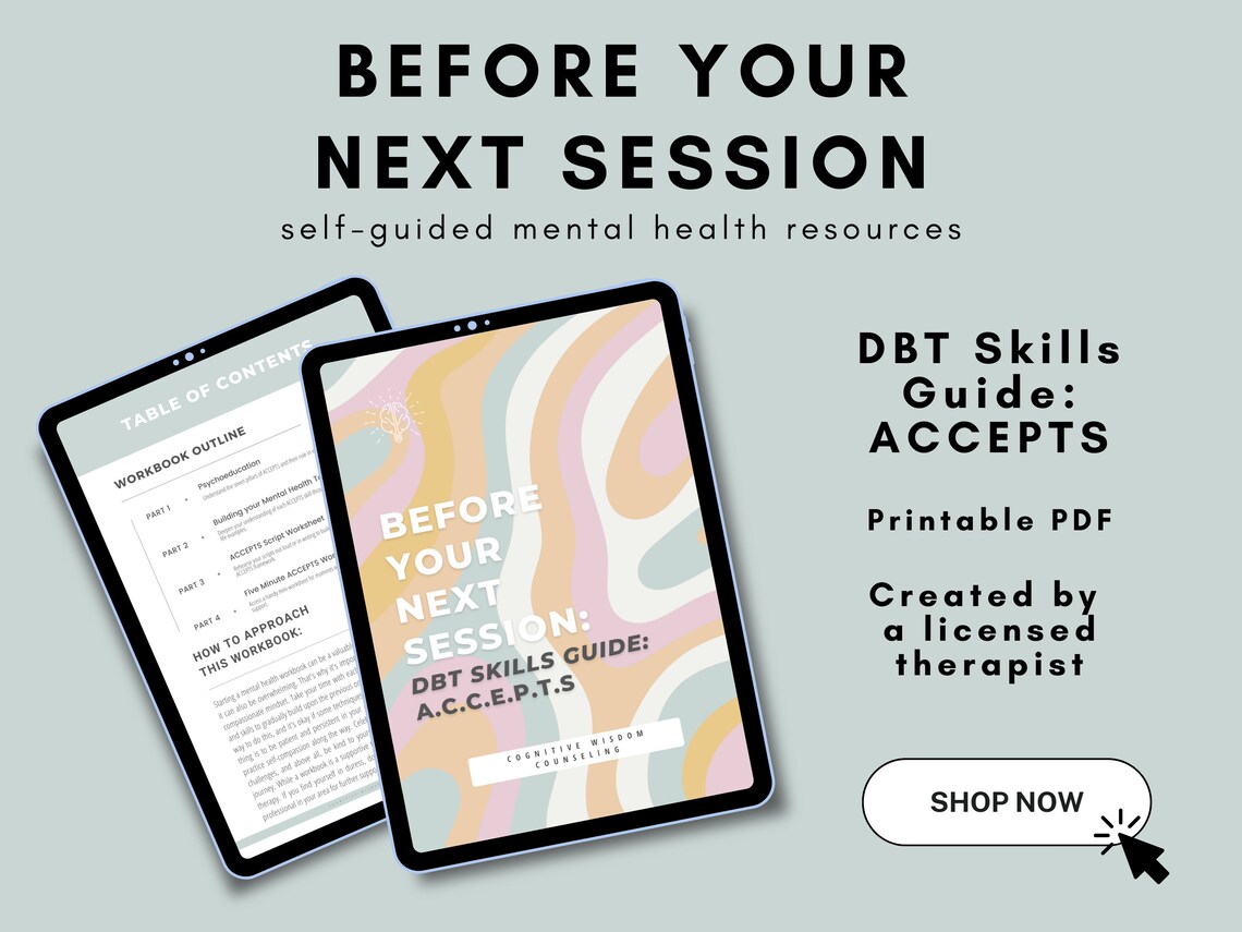 DBT Skills Guide ACCEPTS Mental Health Workbook, Therapy Worksheets ...