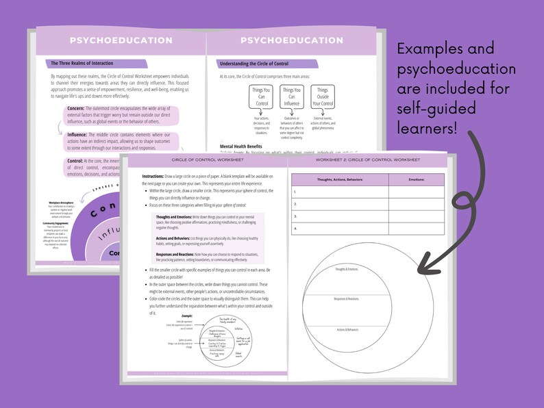 CBT Worksheets Circle of Control Mental Health Workbook, Therapy ...