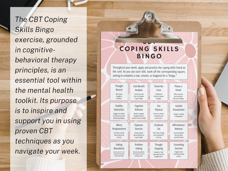 Coping Skills Bingo CBT Worksheet, Therapist Office Decor, Therapy Tool ...