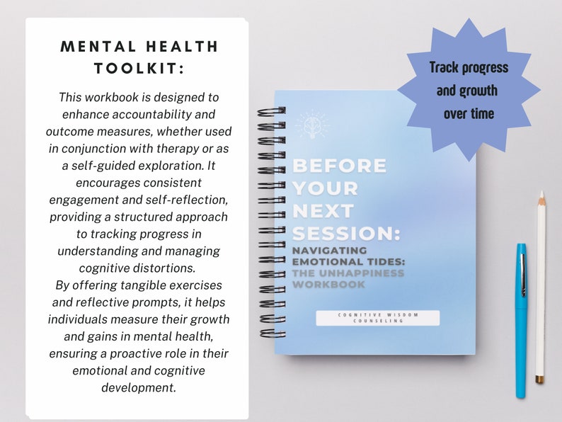 The Unhappiness Mental Health Workbook, Mood Journal, Therapy ...