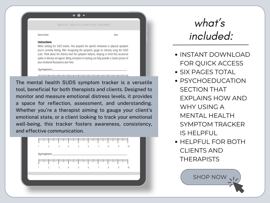 Therapy Worksheet Symptom Tracker, Counseling Resource, Therapist Aid ...