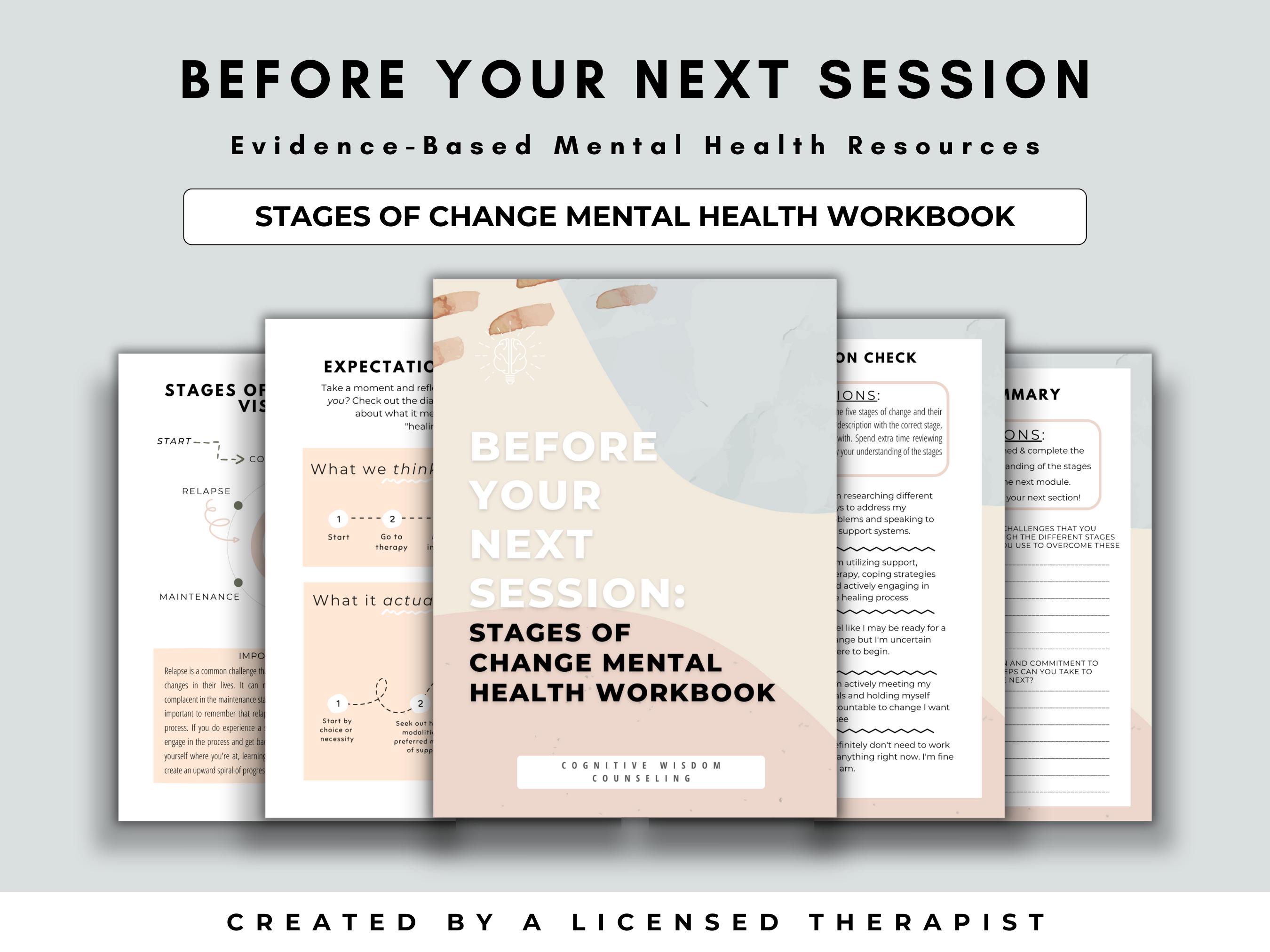 Stages of Change Mental Health Workbook, Therapy Worksheets, Addiction ...