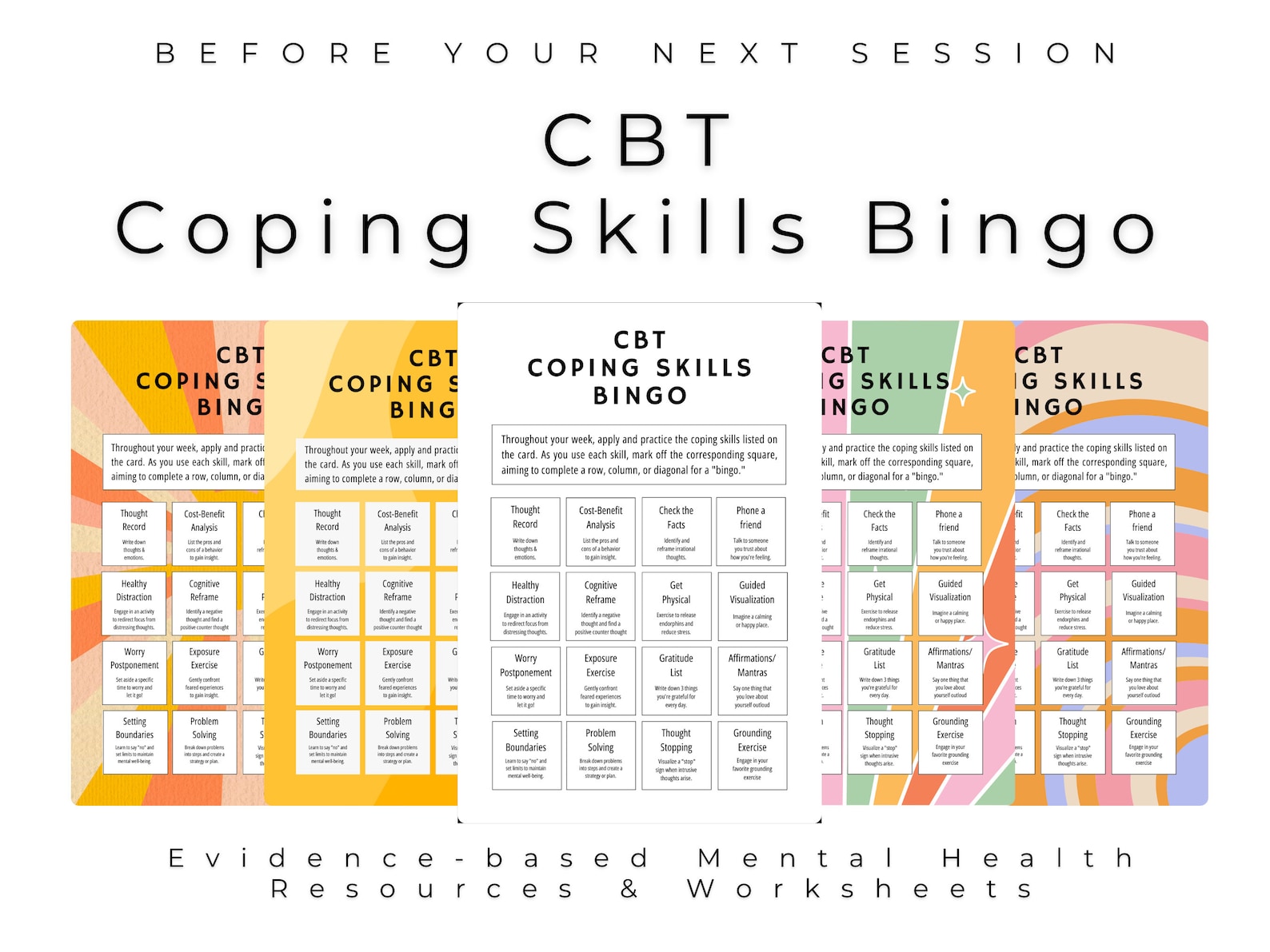 Coping Skills Bingo CBT Worksheet, Therapist Office Decor, Therapy Tool ...