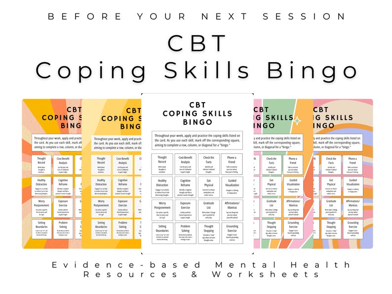Coping Skills Bingo CBT Worksheet, Therapist Office Decor, Therapy Tool ...