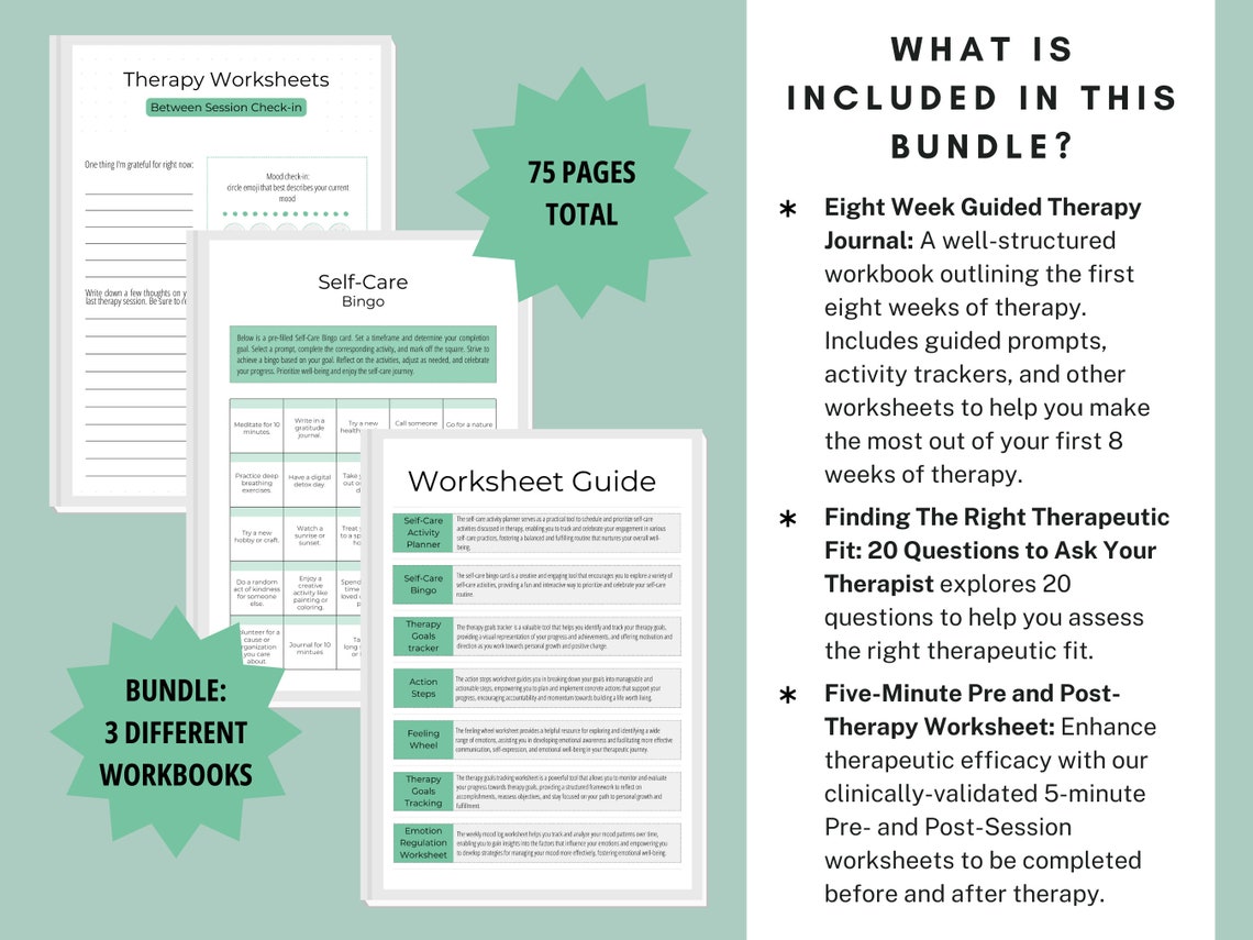 Therapy Starter Kit Bundle Mental Health Journal, Therapy Worksheets ...