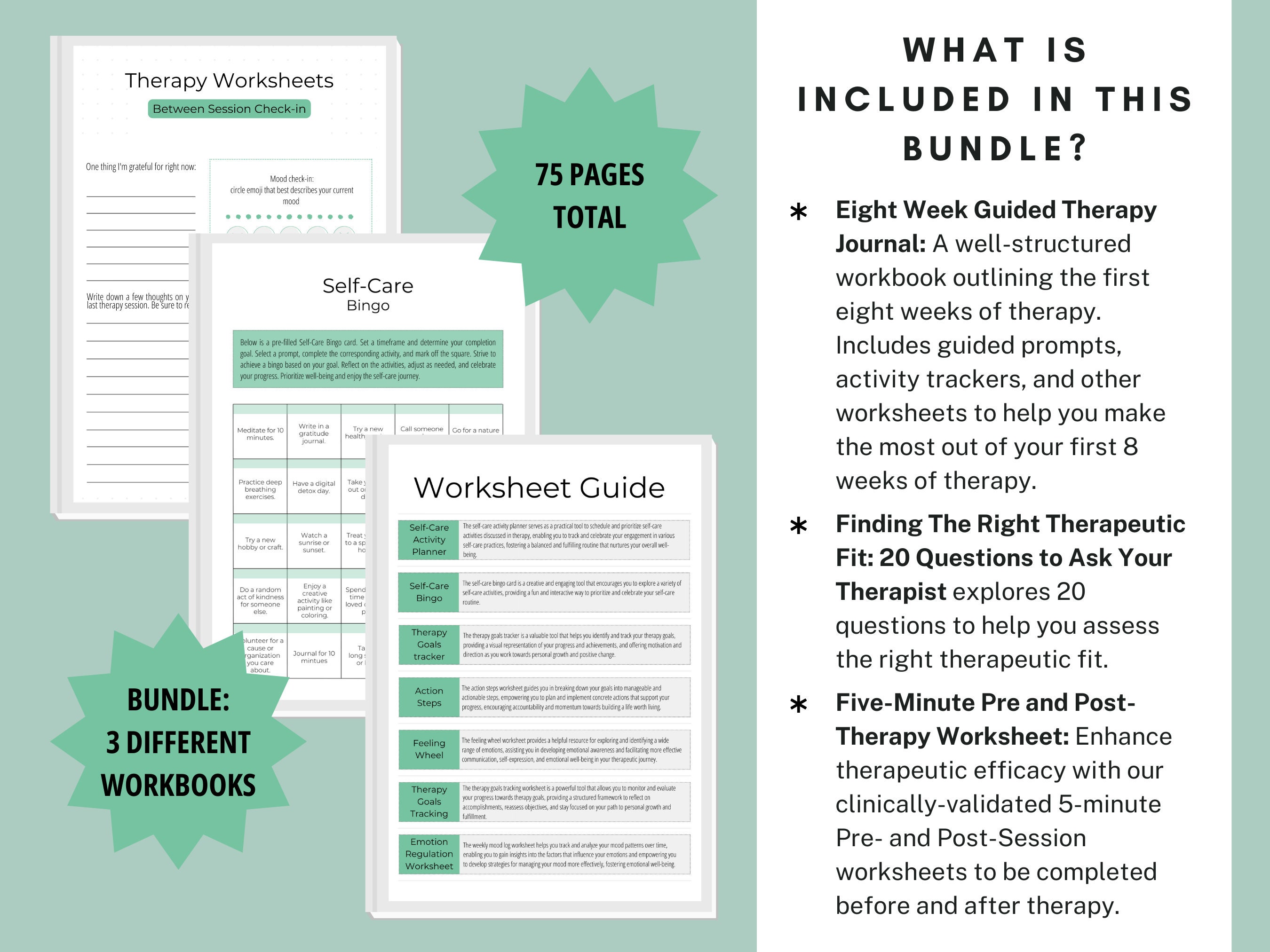 Therapy Starter Kit Bundle Mental Health Journal, Therapy Worksheets ...