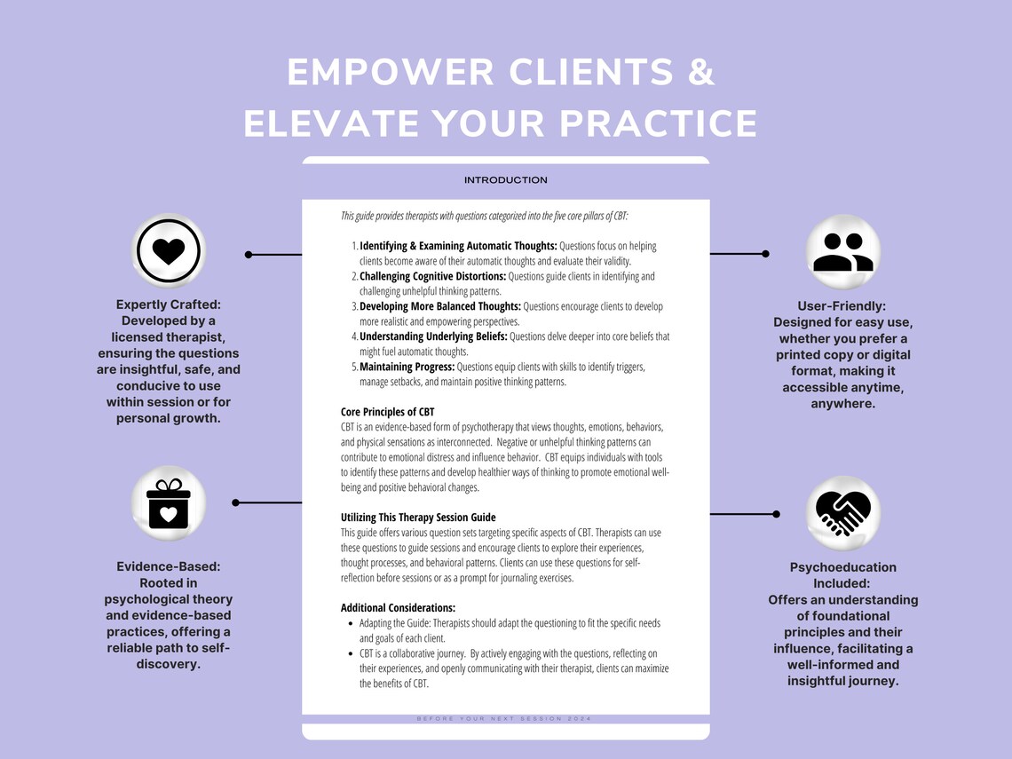 CBT Therapy Questions Guide, Therapy Worksheets, CBT Journal Therapy ...