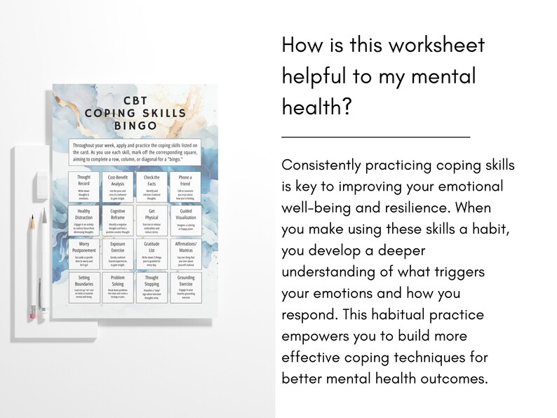 Coping Skills Bingo CBT Worksheet, Therapist Office Decor, Therapy Tool ...
