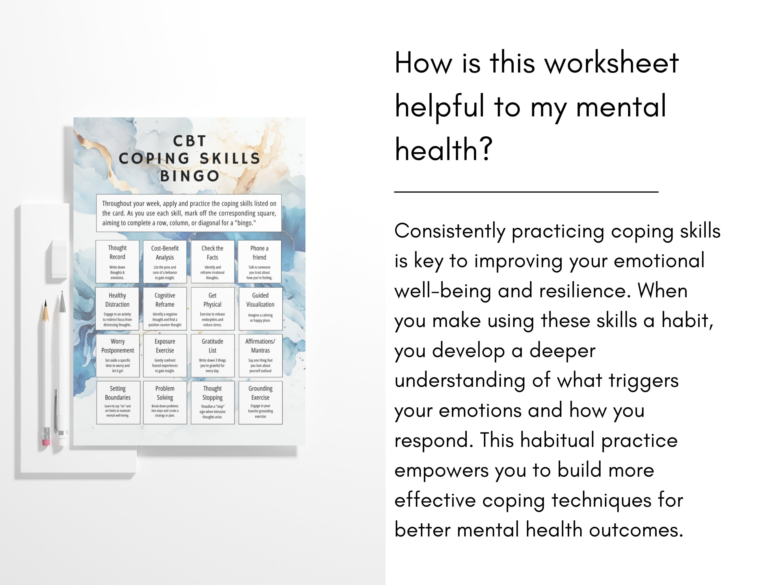 Coping Skills Bingo CBT Worksheet, Therapist Office Decor, Therapy Tool ...