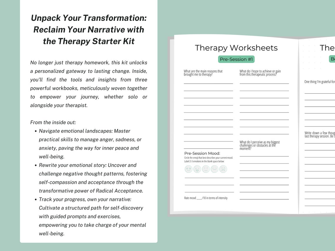 Therapy Starter Kit Bundle Mental Health Journal, Therapy Worksheets ...