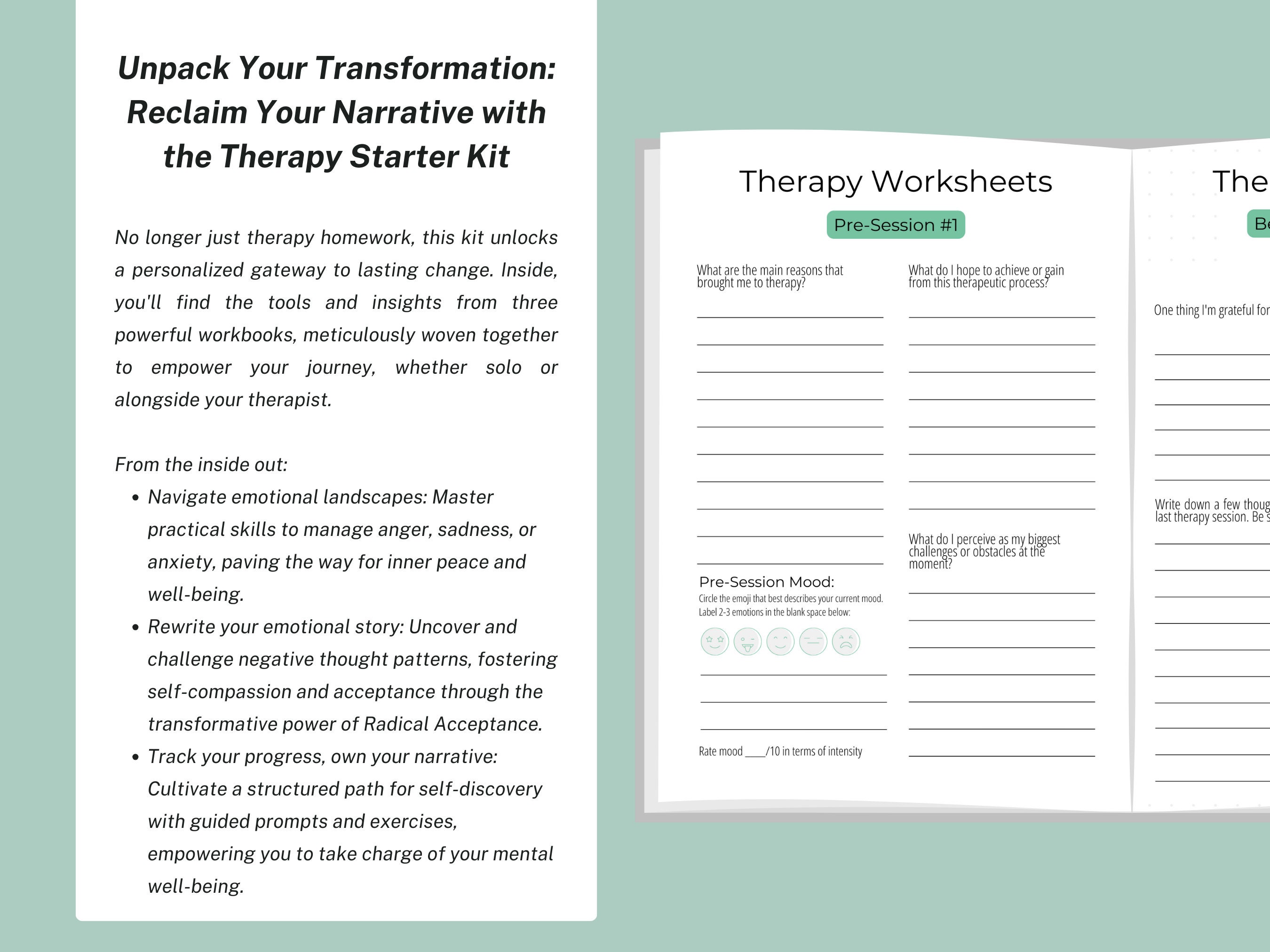 Therapy Starter Kit Bundle Mental Health Journal, Therapy Worksheets ...