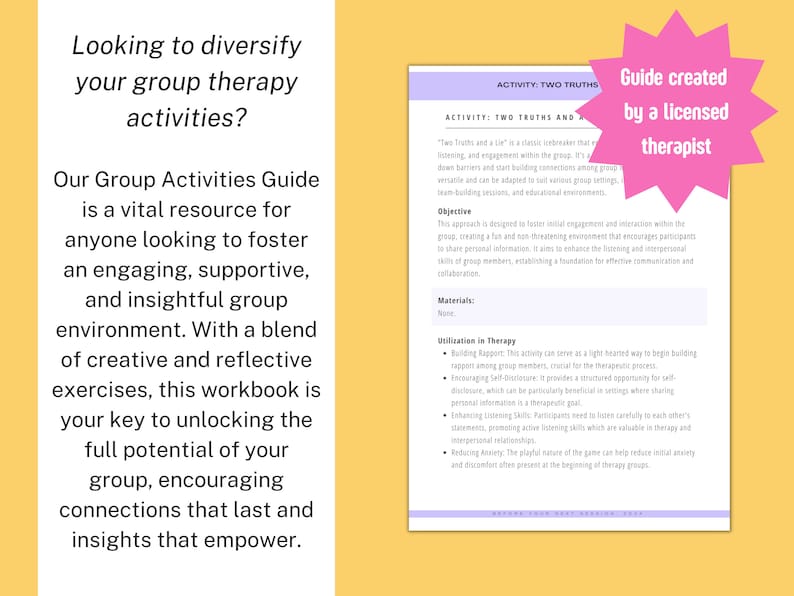Group Therapy Activity Guide, Therapist Tools for Therapy Session ...