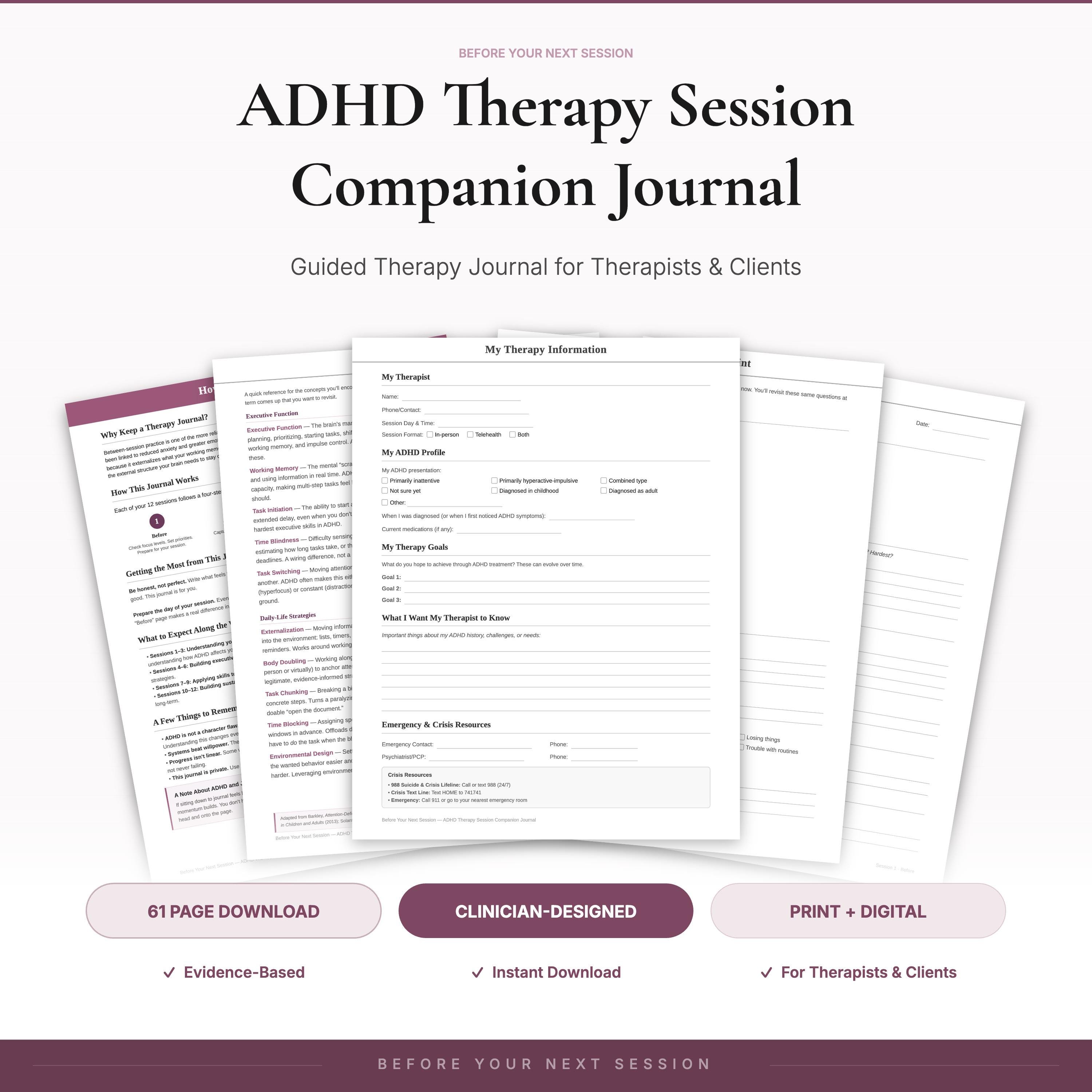 ADHD Therapy Session Companion Journal, Executive Function Skill ...