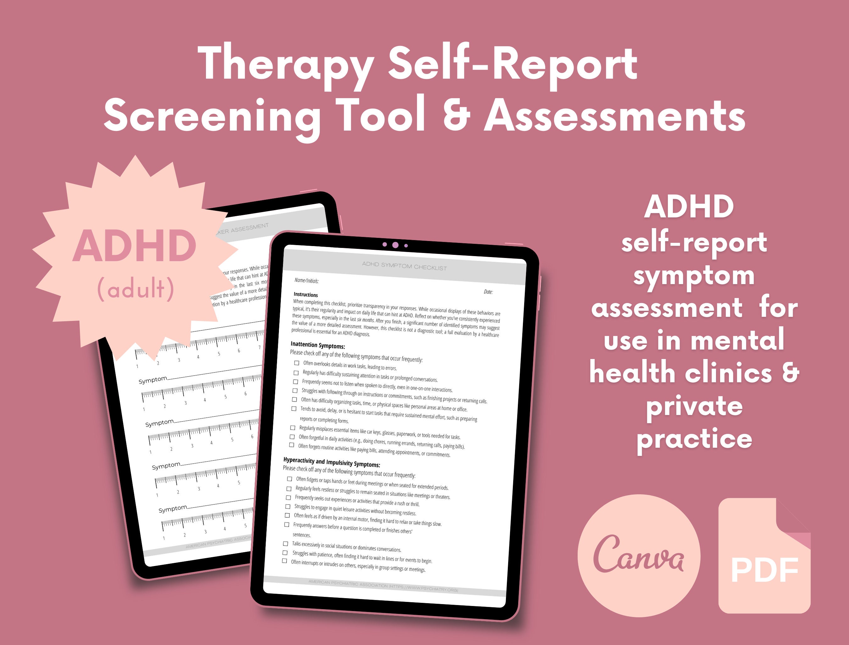 ADHD Therapy Outcome Measures Screening Tool Symptom Checklist Tracker ...