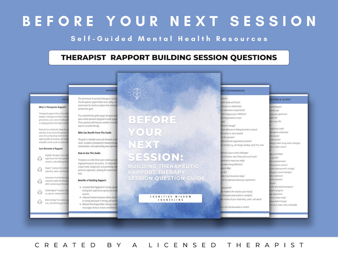 Rapport Building Therapy Questions Session Guide for School Counselor ...
