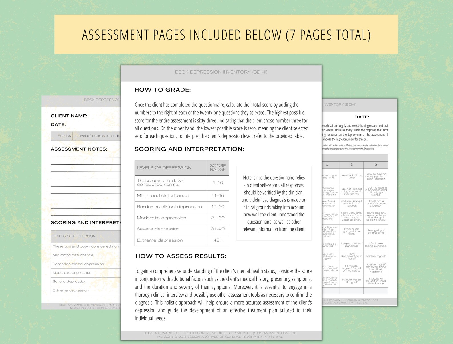 Depression Therapy Outcome Measures Screening Tool, BDI-2, Beck ...