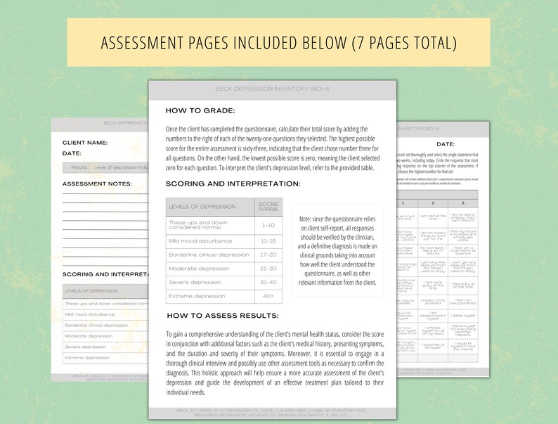 Depression Therapy Outcome Measures Screening Tool, BDI-2, Beck ...