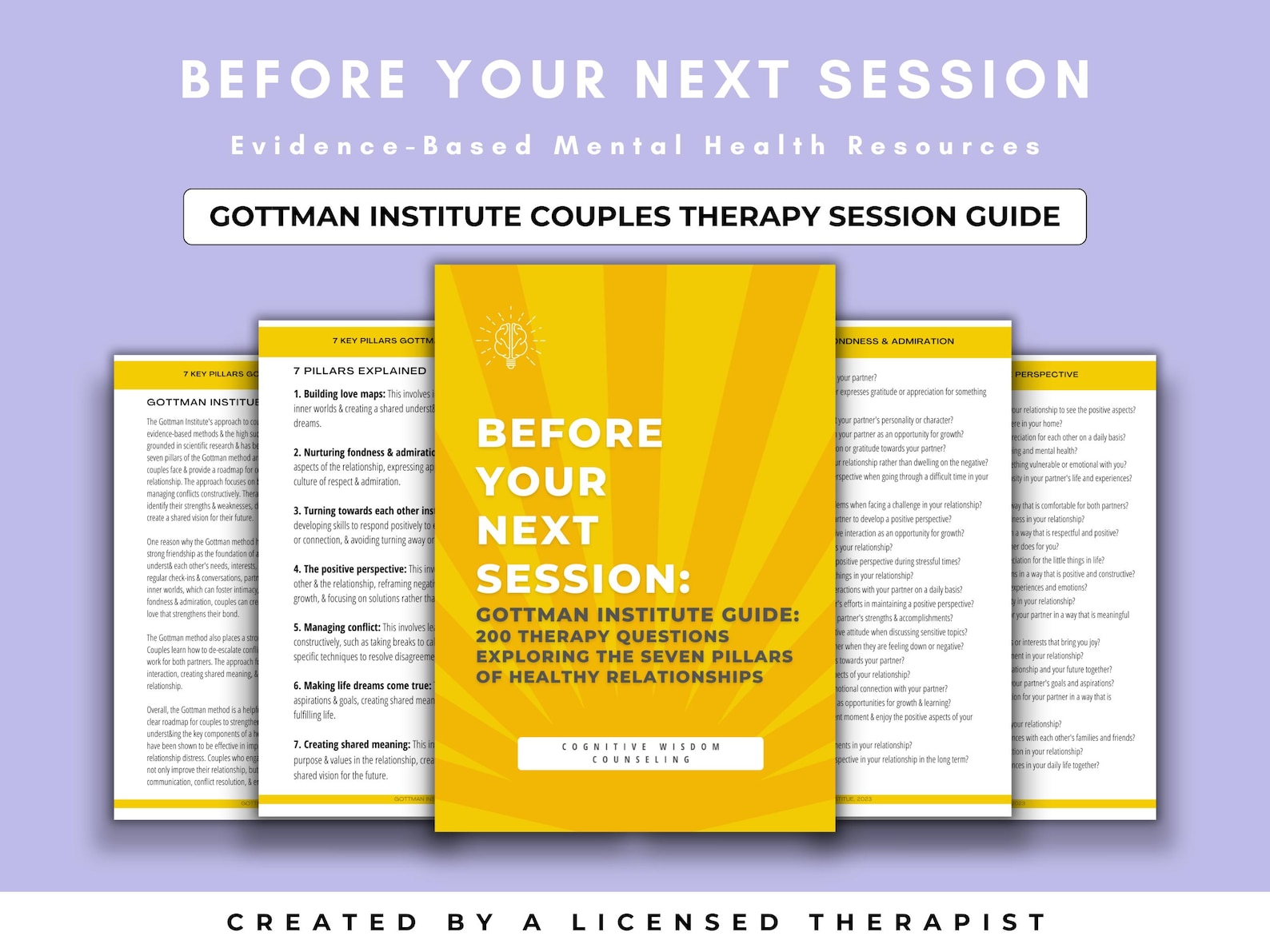 Couples Therapy Counseling Session Questions Guide, Gottman Institute ...