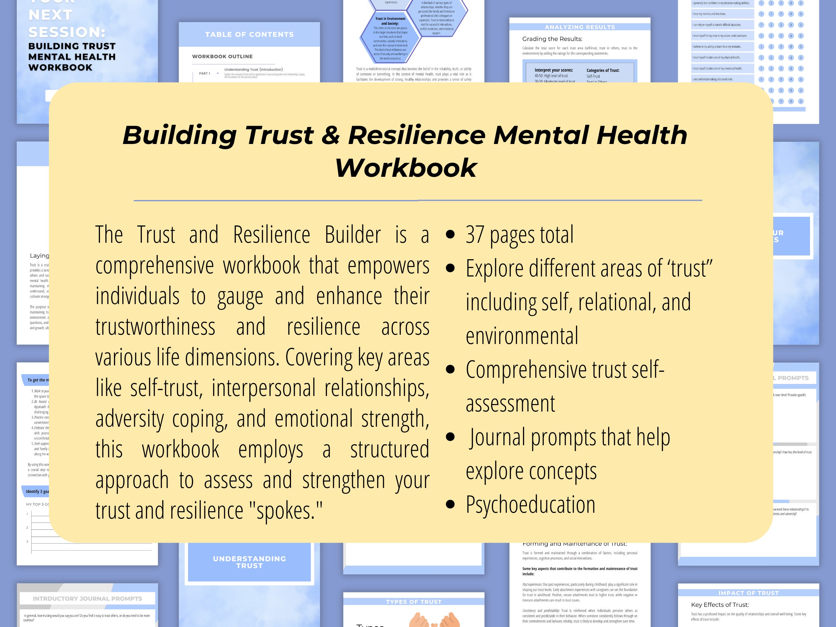 Building Trust and Resilience Mental Health Workbook, Self Esteem, Teen ...
