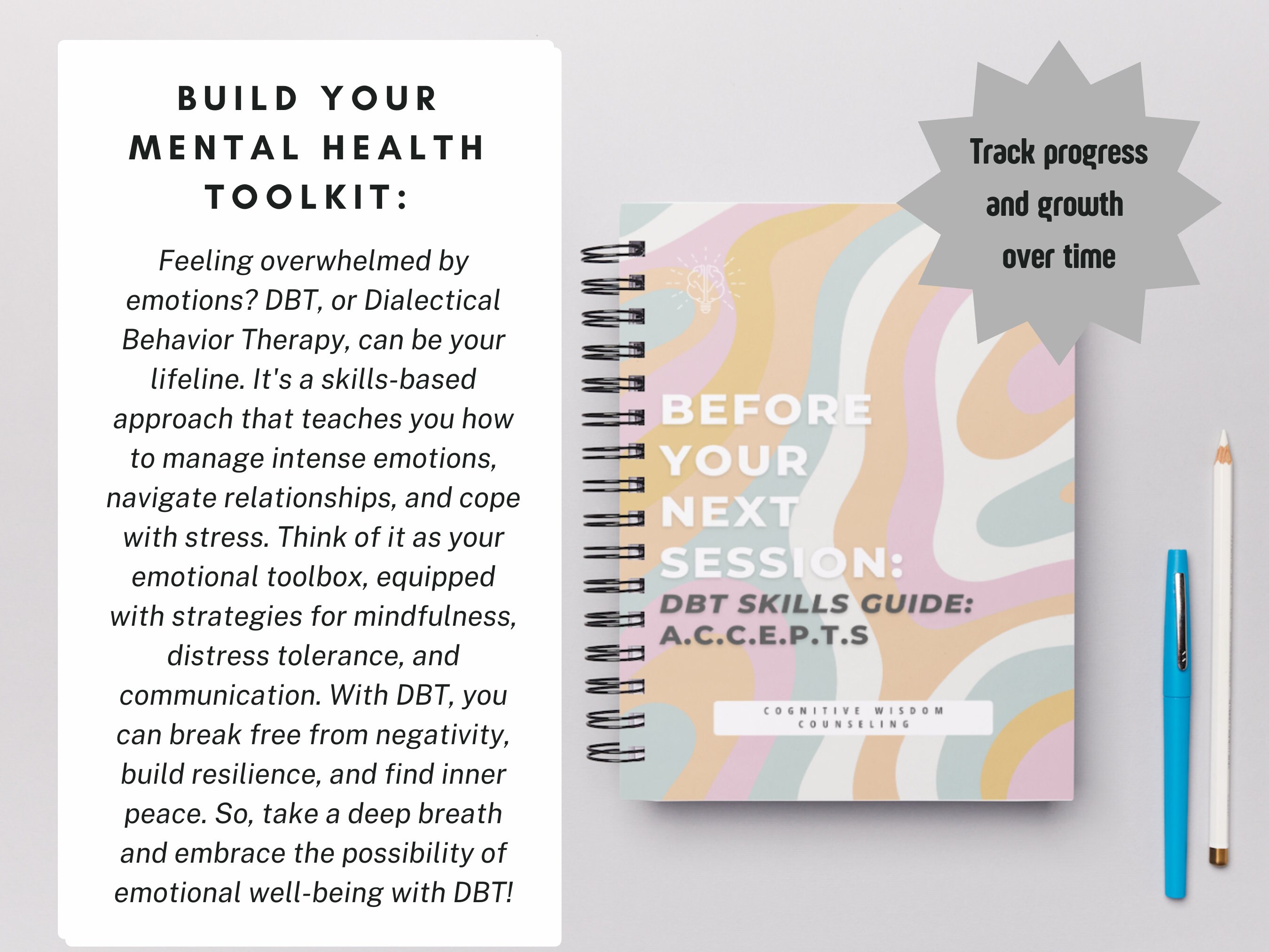 DBT Skills Guide ACCEPTS Mental Health Workbook, Therapy Worksheets ...
