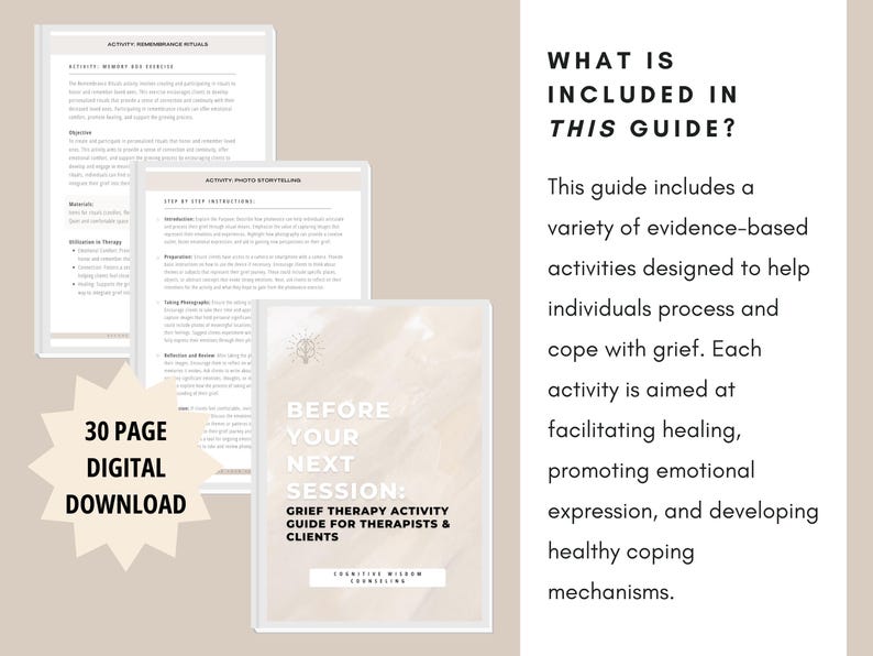 Grief Therapy Activity Guide for Therapists and Clients - Therapy Tools ...