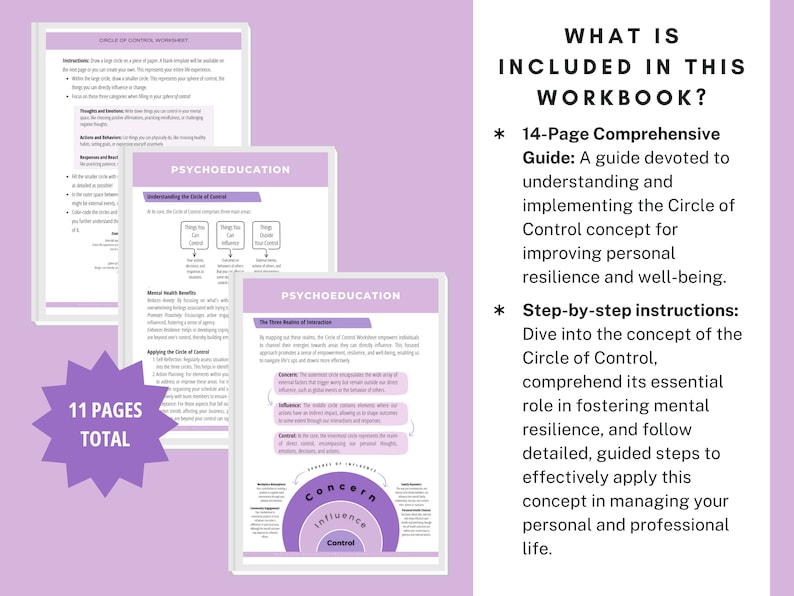 CBT Worksheets Circle of Control Mental Health Workbook, Therapy ...