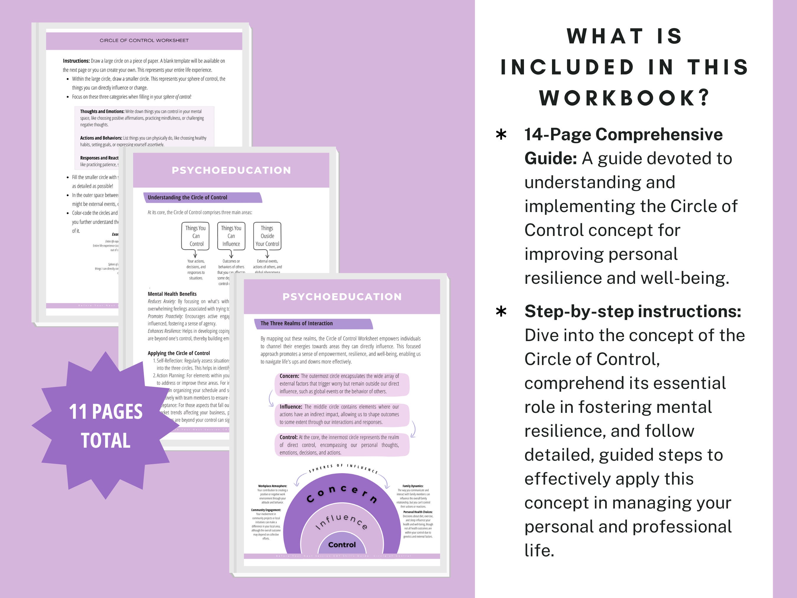 CBT Worksheets Circle of Control Mental Health Workbook, Therapy ...