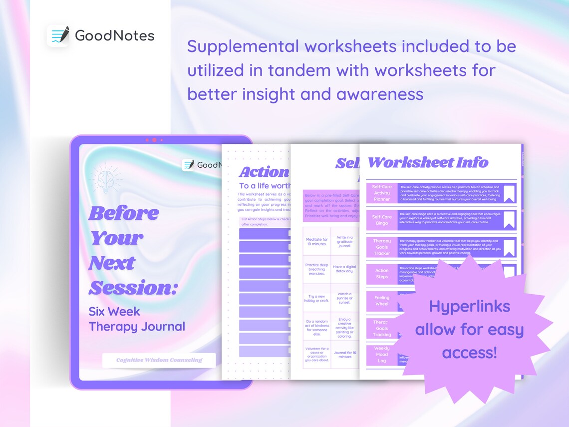 Goodnotes Therapy Workbook Digital Planner, Six Week Therapy Journal ...