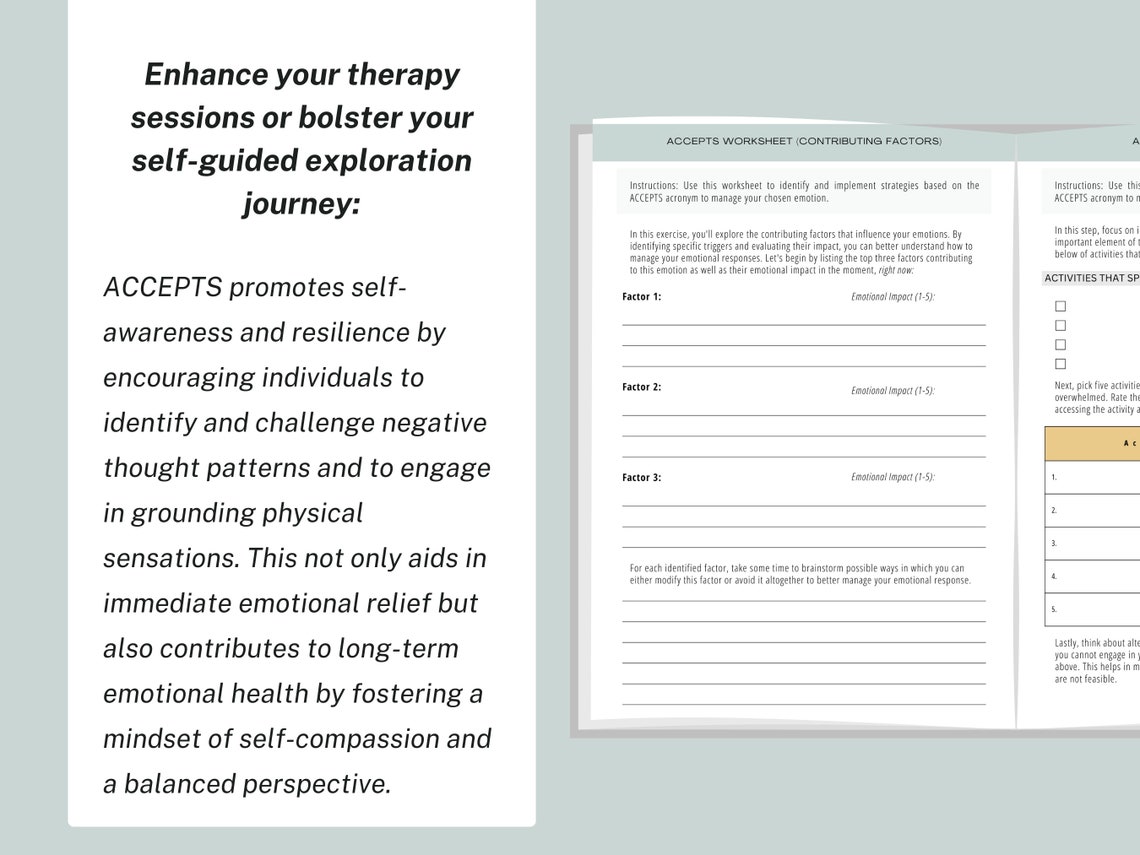 DBT Skills Guide ACCEPTS Mental Health Workbook, Therapy Worksheets ...