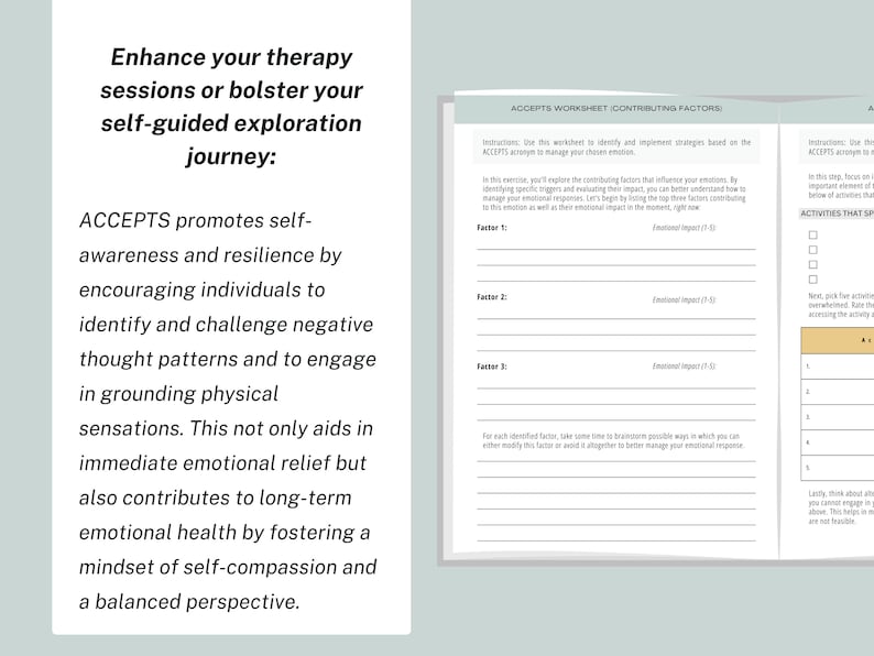 DBT Skills Guide ACCEPTS Mental Health Workbook, Therapy Worksheets ...