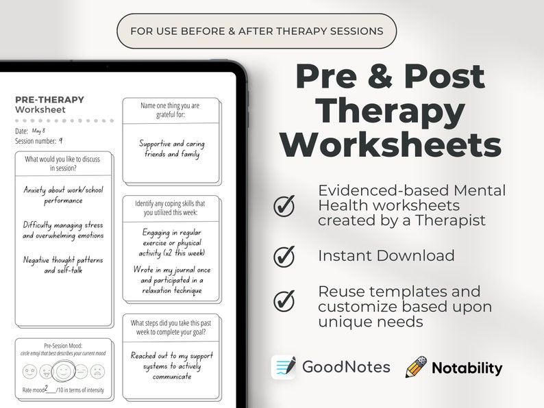 Goodnotes Therapy Digital Planner, Pre and Post Therapy Workbook ...