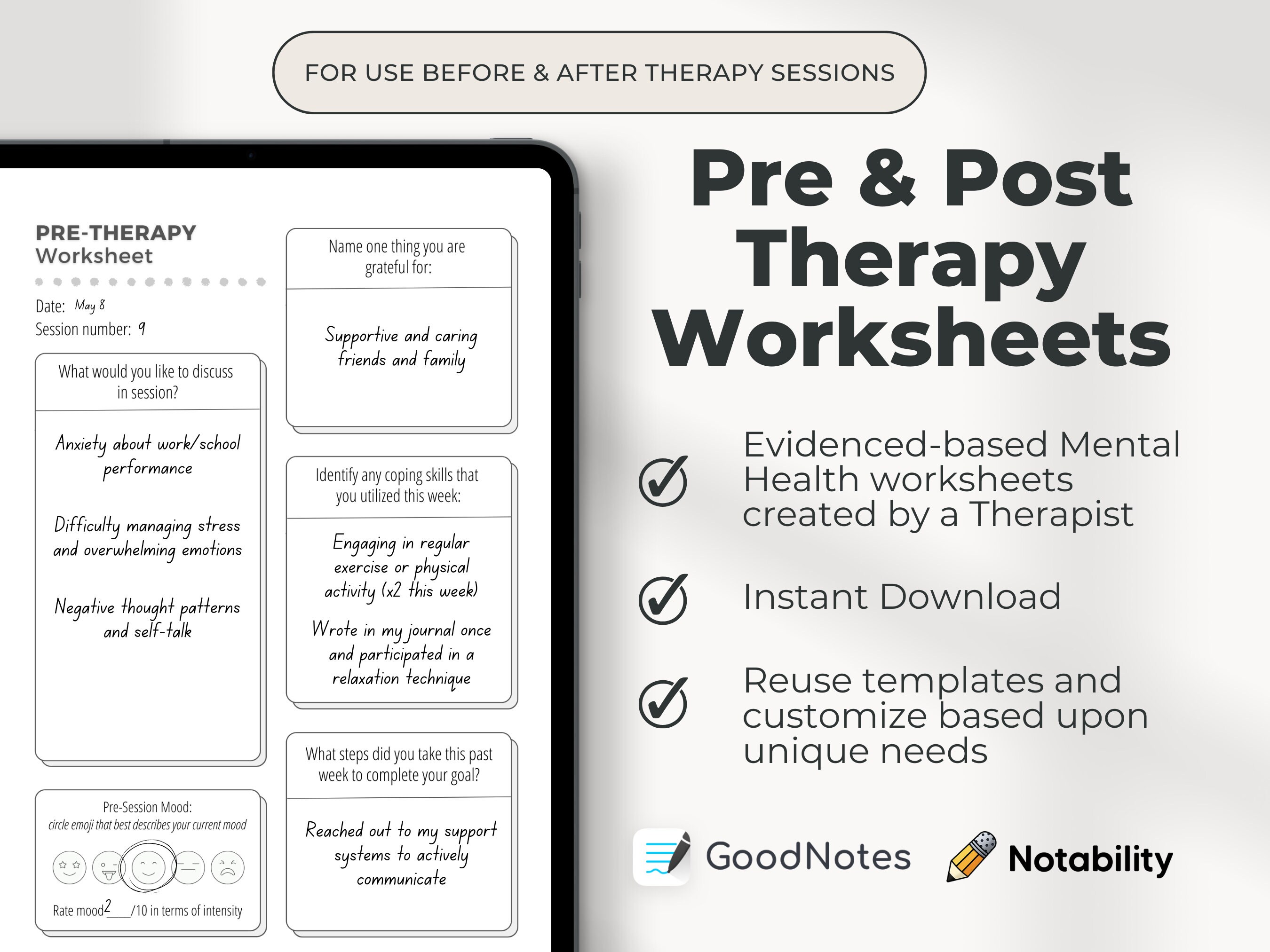 Goodnotes Therapy Digital Planner, Pre and Post Therapy Workbook ...
