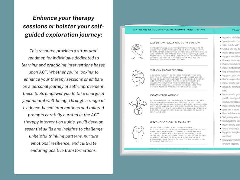 ACT Therapy Questions Guide, Acceptance and Commitment Therapy ...