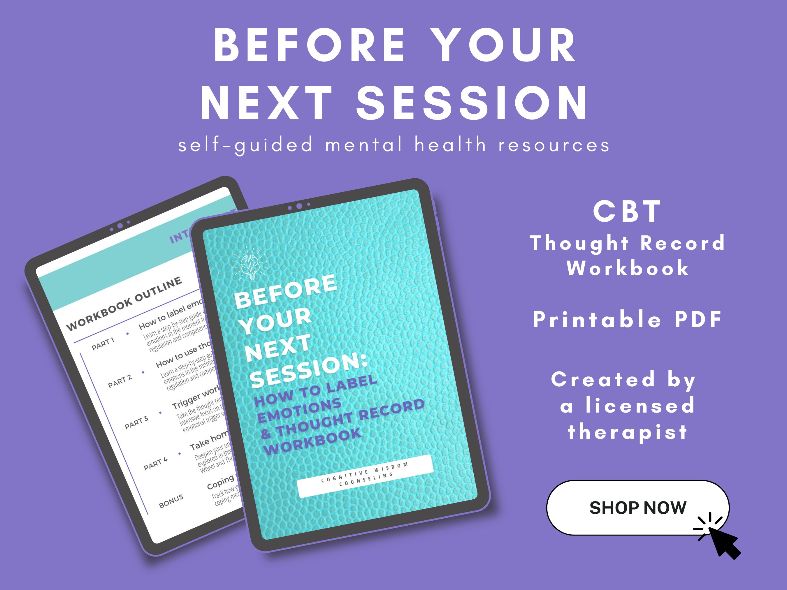 CBT Worksheets Thought Record Mental Health Workbook, Therapy ...