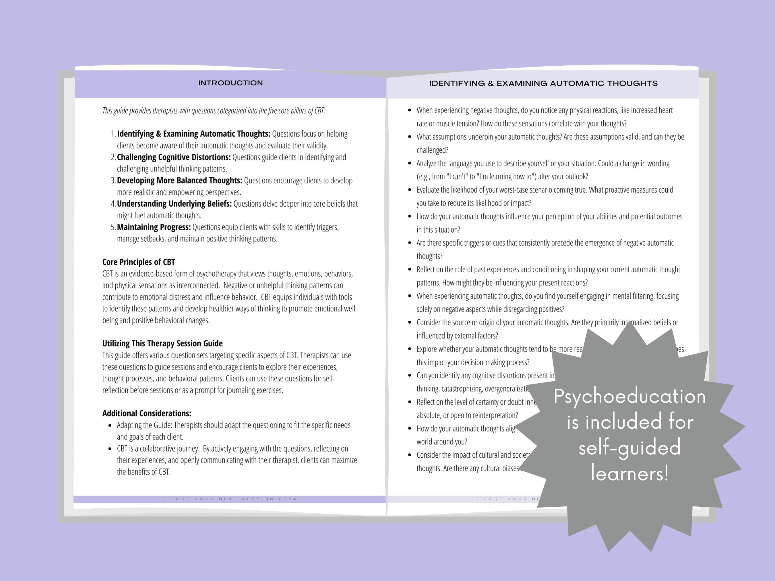 CBT Therapy Questions Guide, Therapy Worksheets, CBT Journal Therapy ...