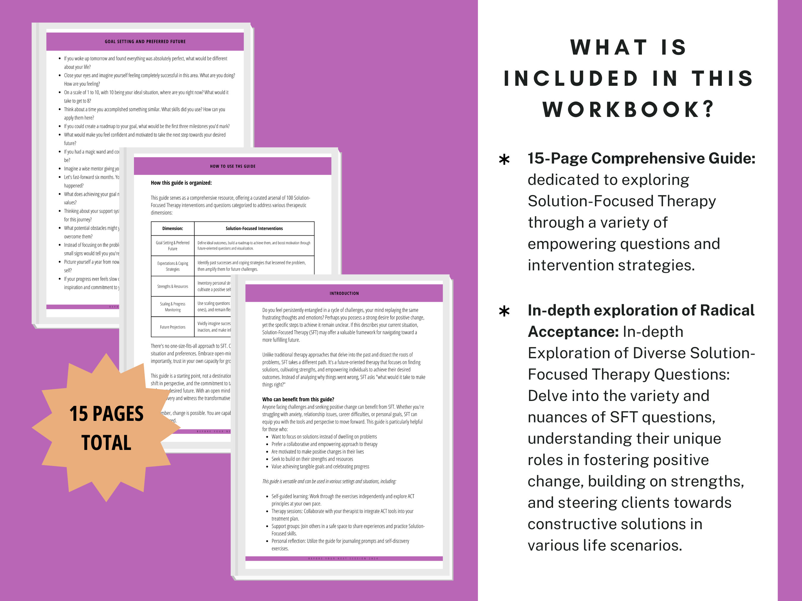 Solution Focused Therapy Question Guide, SFBT Therapy Worksheets ...