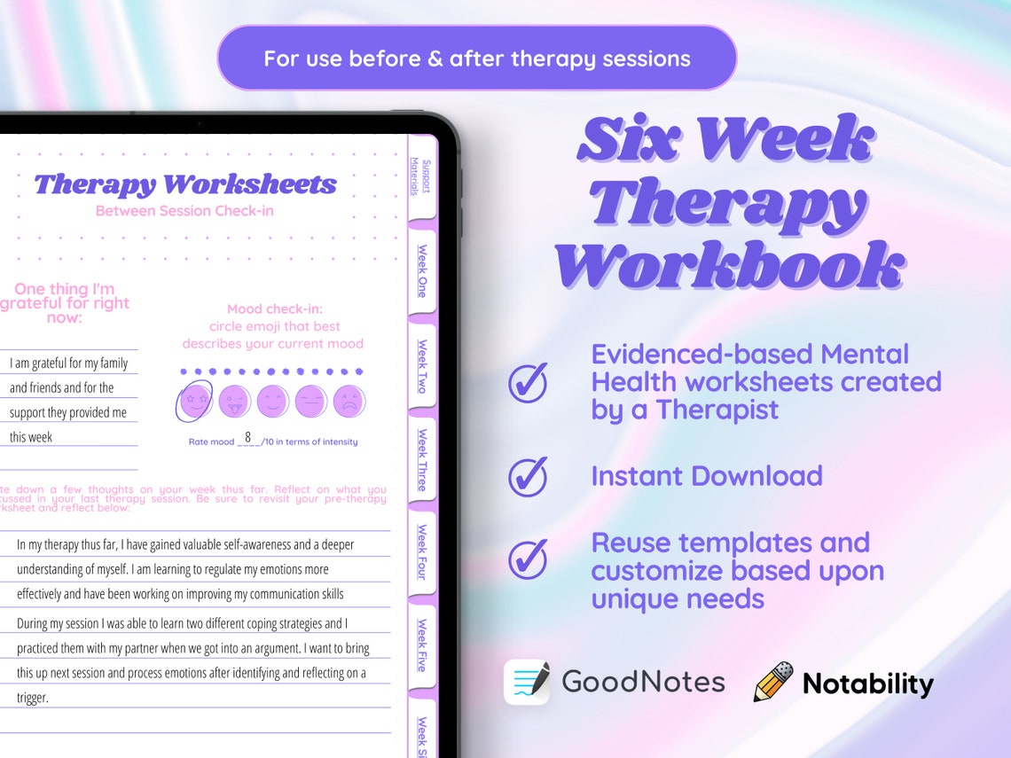 Goodnotes Therapy Workbook Digital Planner, Six Week Therapy Journal ...