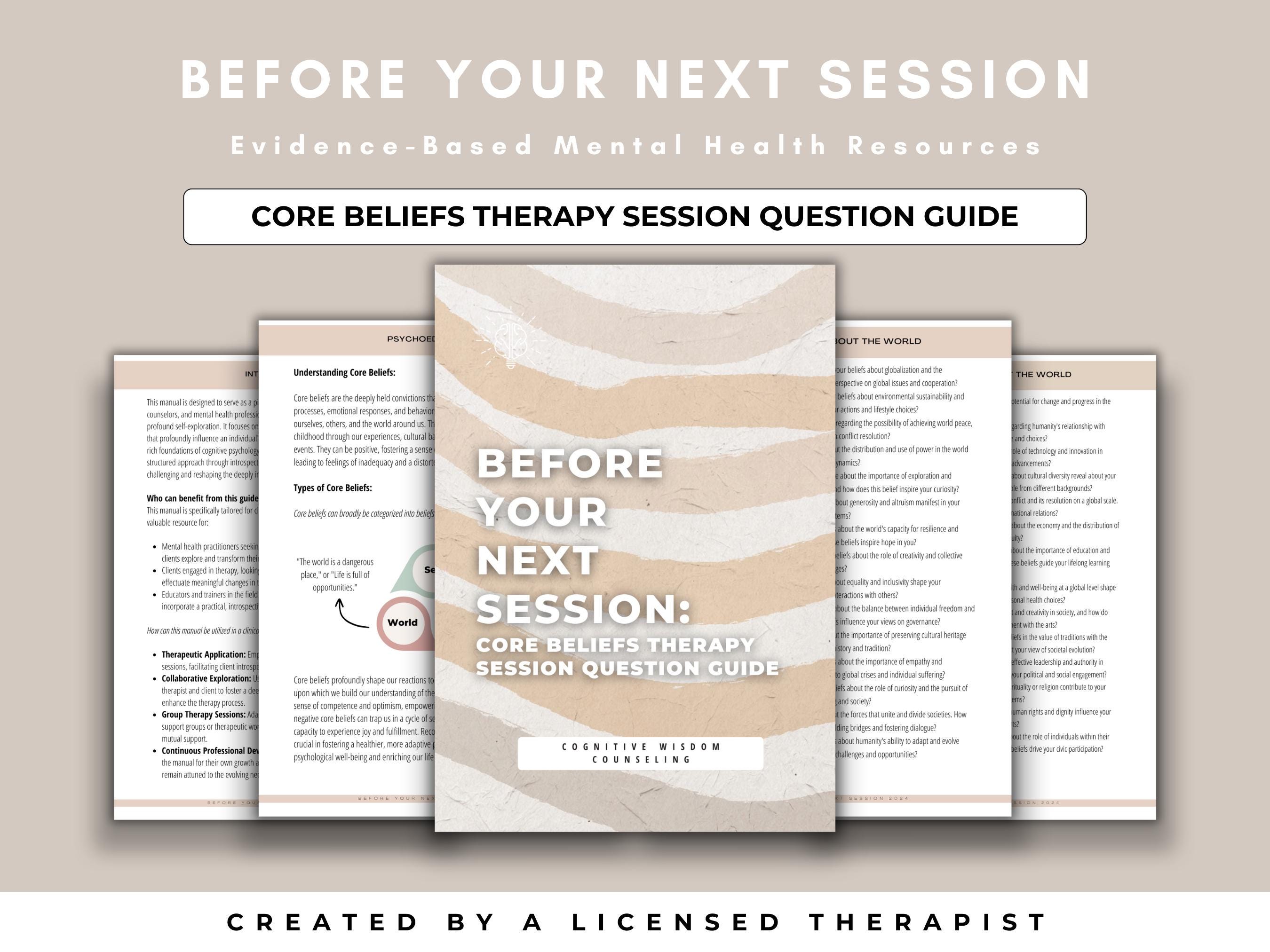 Core Beliefs Therapy Questions Session Guide, Therapy Tools for ...