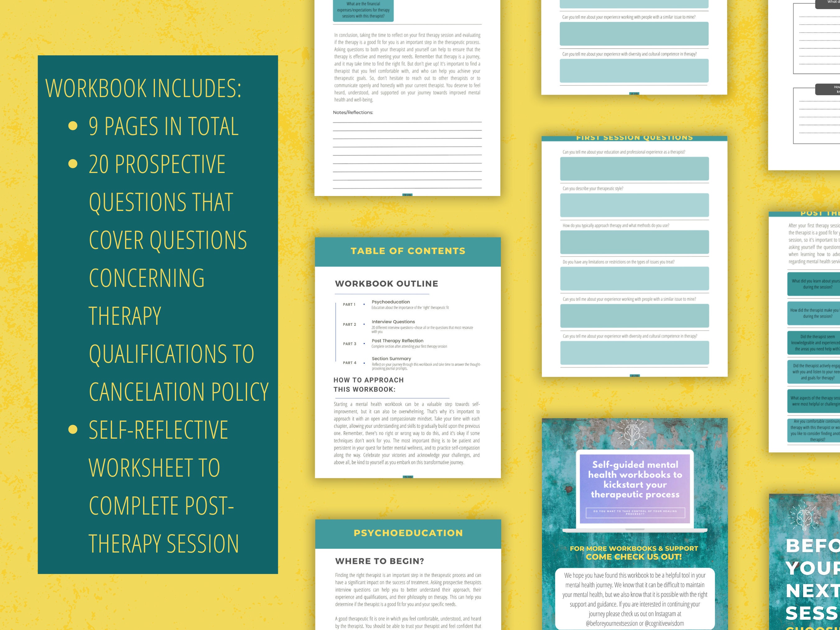 Questions to Ask Your Therapist Mental Health Workbook, Therapy ...